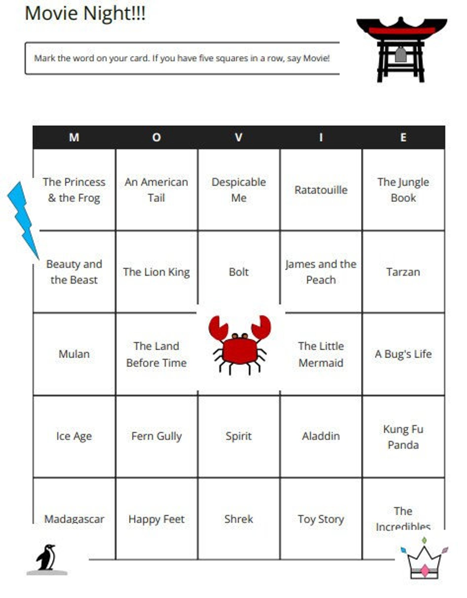 Movie Night Bingo-family Fun - Etsy