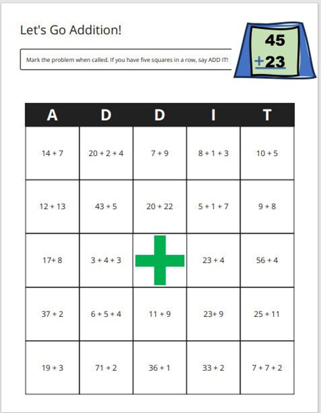 Educational Games: Math Bingo Addition - Etsy