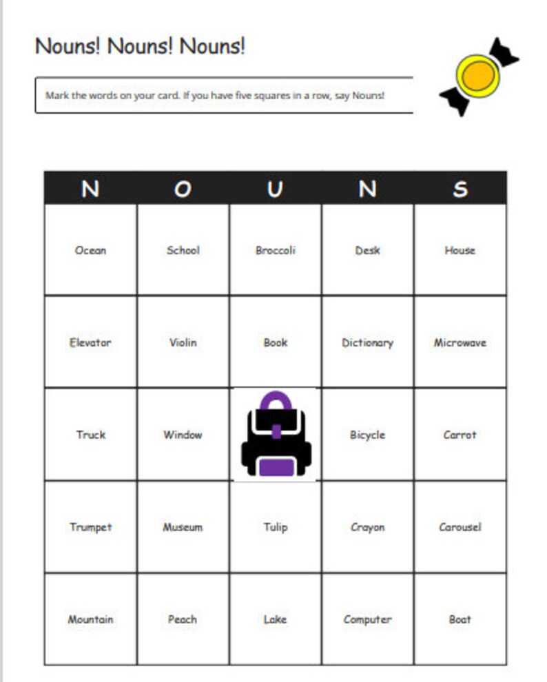 Educational Games: Bingo Nouns, Verbs, Adjectives - Etsy