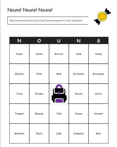 Educational Games: Bingo Nouns, Verbs, Adjectives - Etsy
