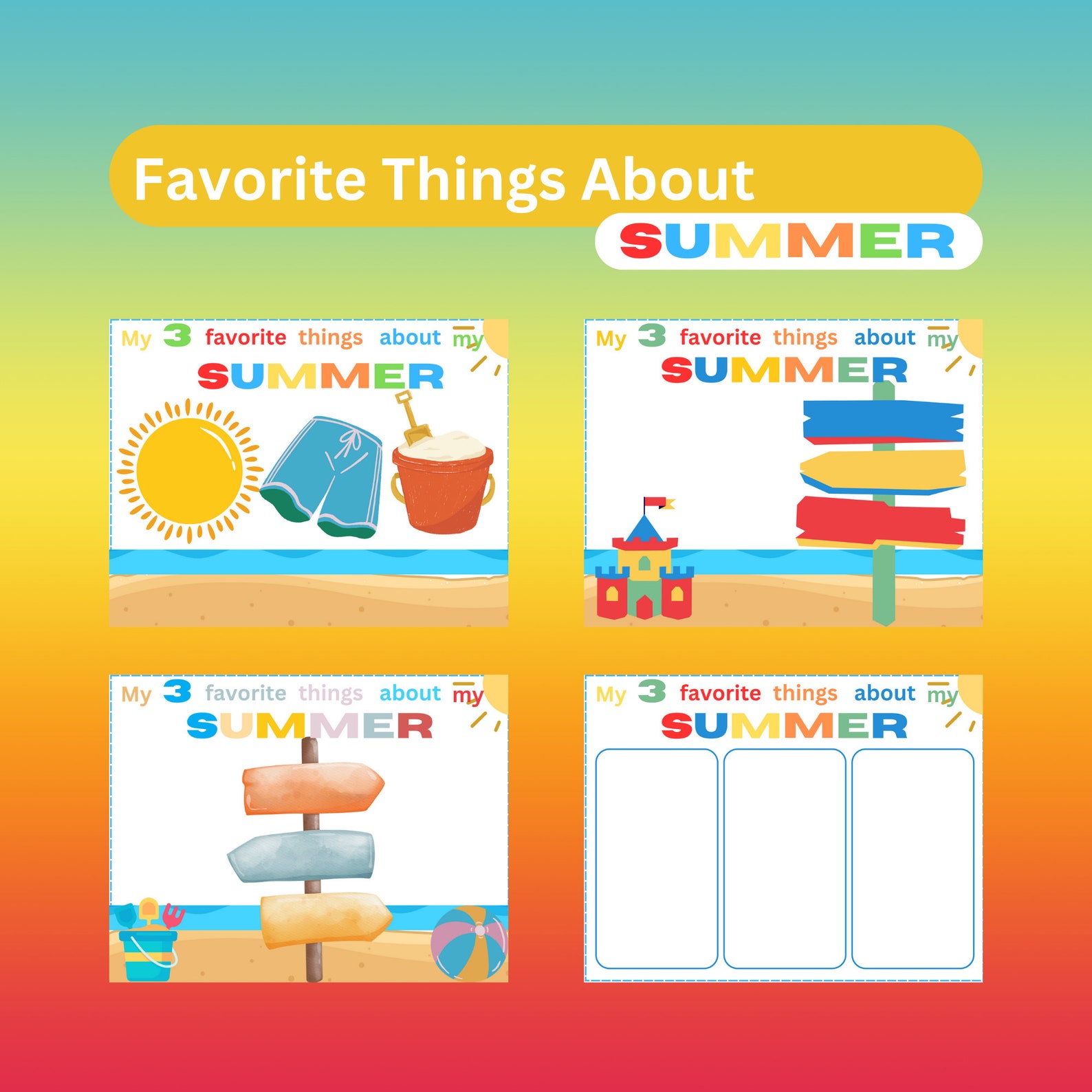 Favorite Things About Summer Activity Sheets for Kids Summer Fun ...