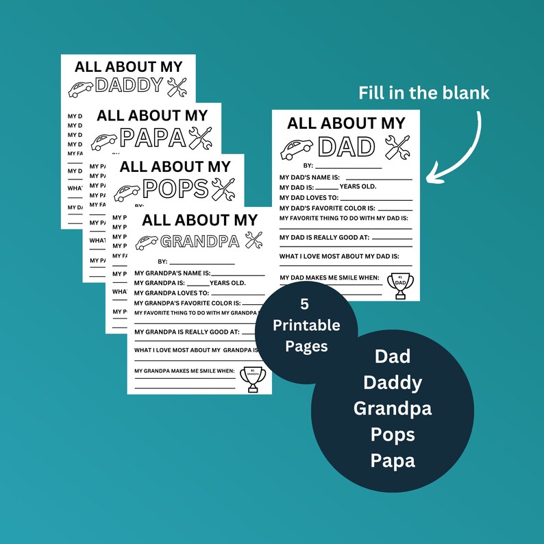 Father’s Day All About My Dad Printable Fill in the Blank Activity ...
