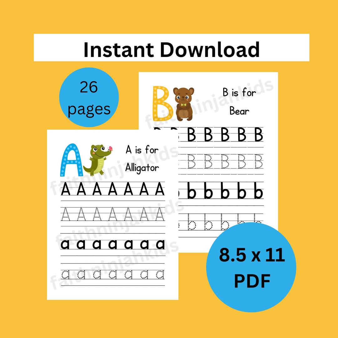 Alphabet Letter Tracing Activity Worksheet for Kids, ABC Handwriting ...
