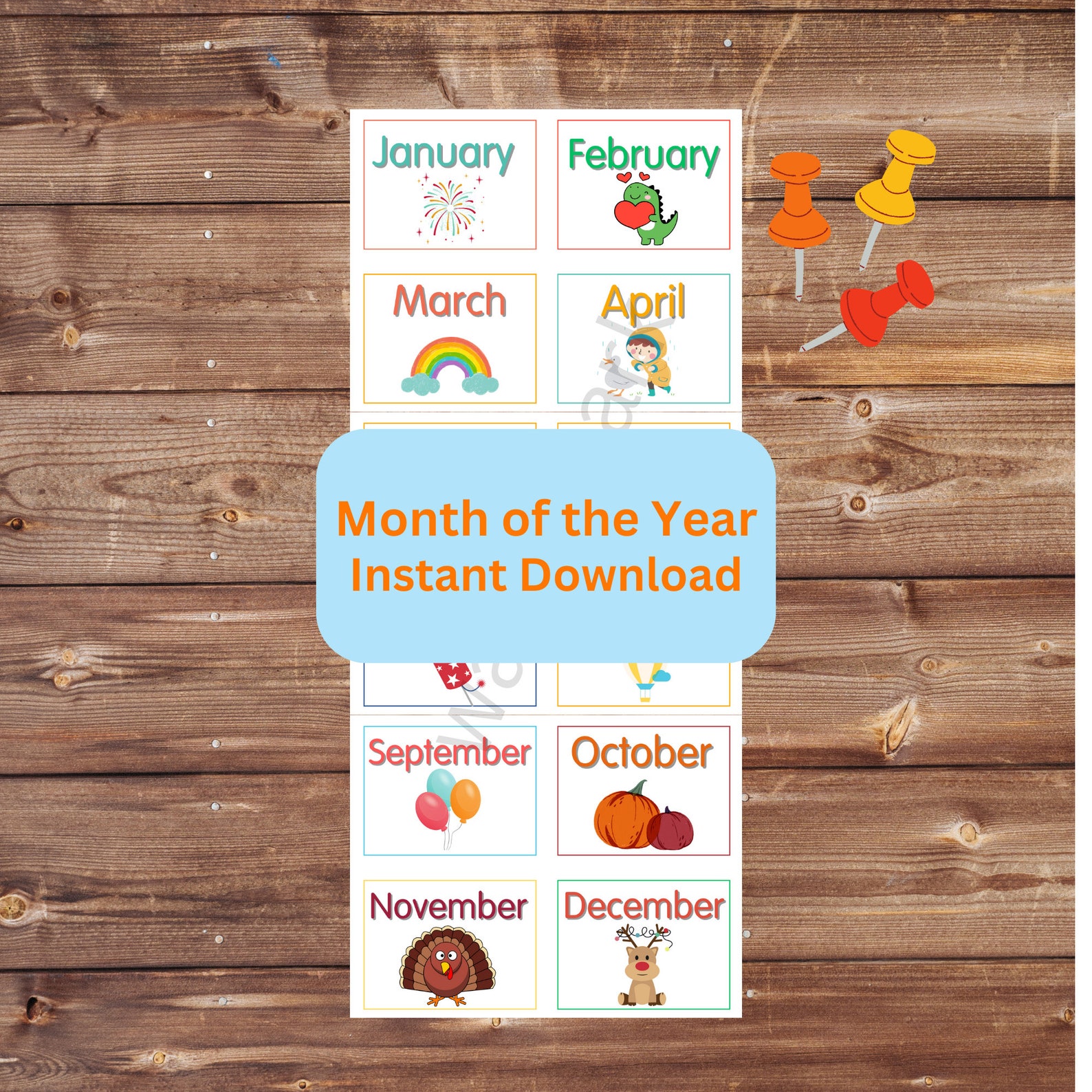 Months of the Year Cards for Kids Printable Monthly Cards for Learning ...
