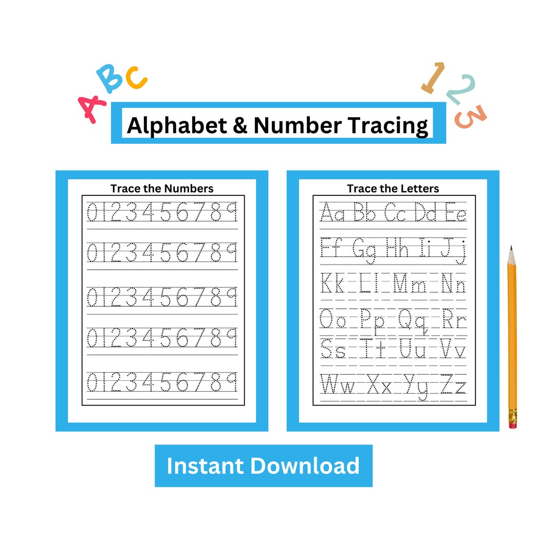 Alphabet and Numbers Tracing Worksheet for Kids. A to Z Letter Tracing ...