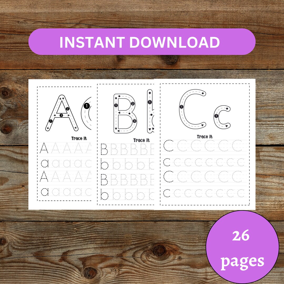 Alphabet Tracing Worksheets A-Z, ABC Handwriting Workbook - Etsy