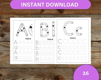 Alphabet Tracing Worksheets A-Z ABC Tracing Workbook Pre-k & - Etsy