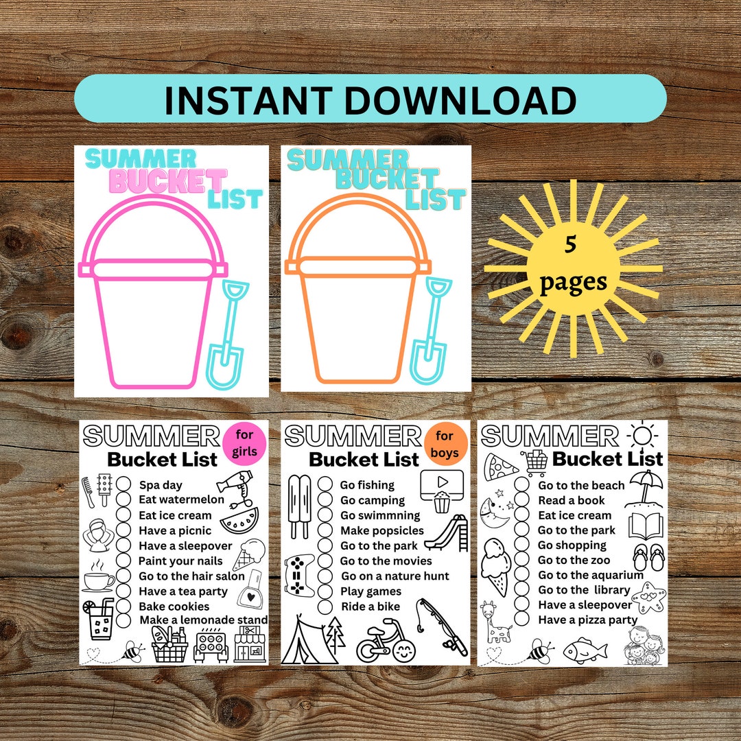 Summer Bucket List, Blank Bucket List, Summer Activities Checklist ...