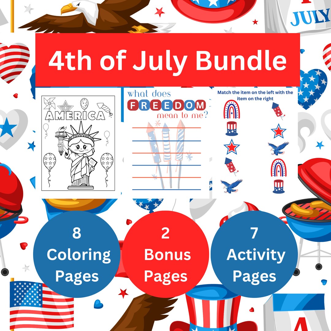 Fourth of July Activity and Coloring Bundle for Kids, Independence Day ...