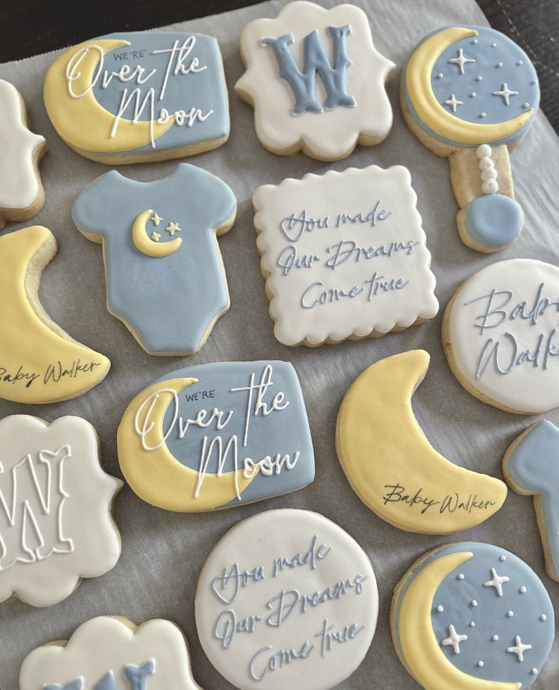 Over the Moon Baby Shower Cookies 1 Dozen - Etsy