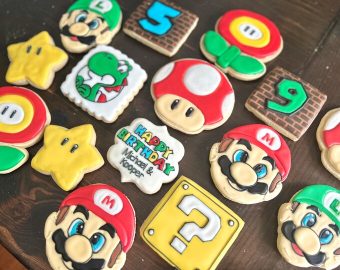 Mario Birthday Cookies- 1 Dozen - Etsy