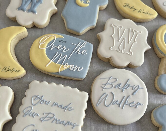 Over the Moon Baby Shower Cookies- 1 Dozen - Etsy