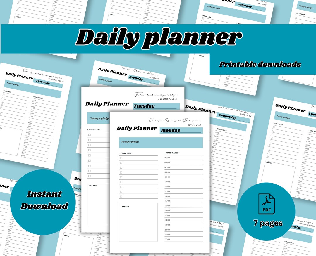 Printable Daily Planner, Downloadable Planner, Pdf Daily Planning Pages ...