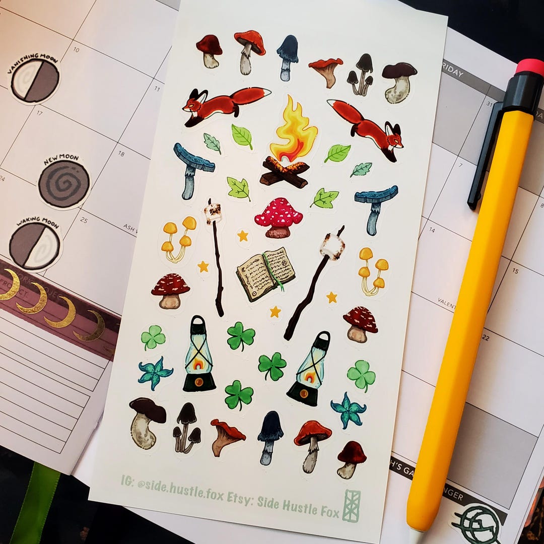 Cottagecore Sticker Sheet, Cozy Forest Theme (4x7) - Etsy