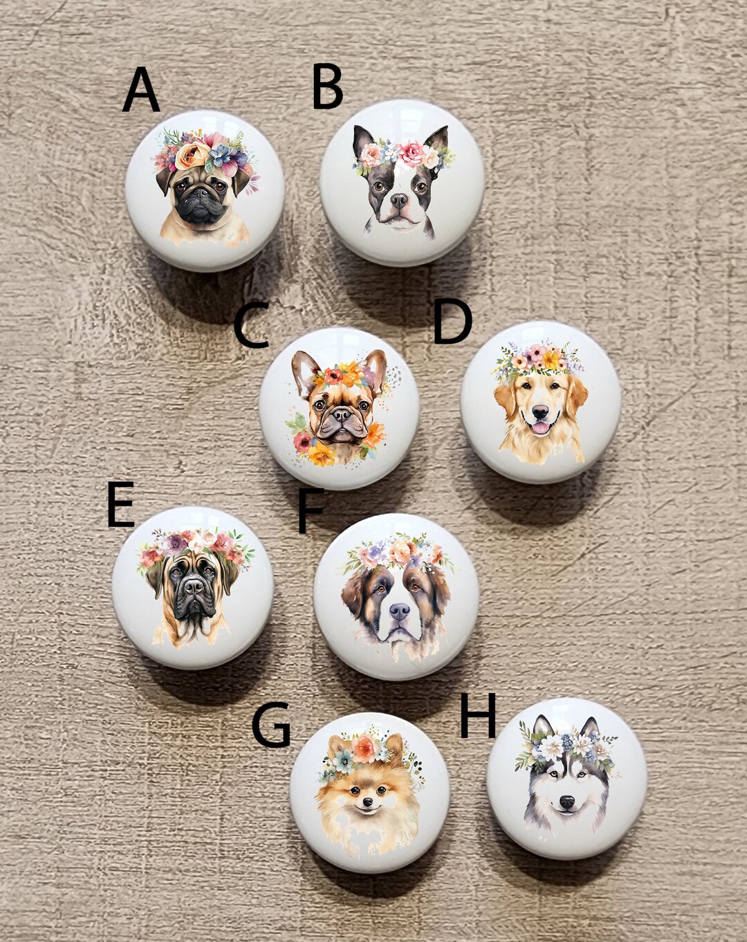 Dogs With Floral Crown Ceramic Knobs / Bedroom Dresser Knobs / Nursery Knobs Pulls /watercolor ...