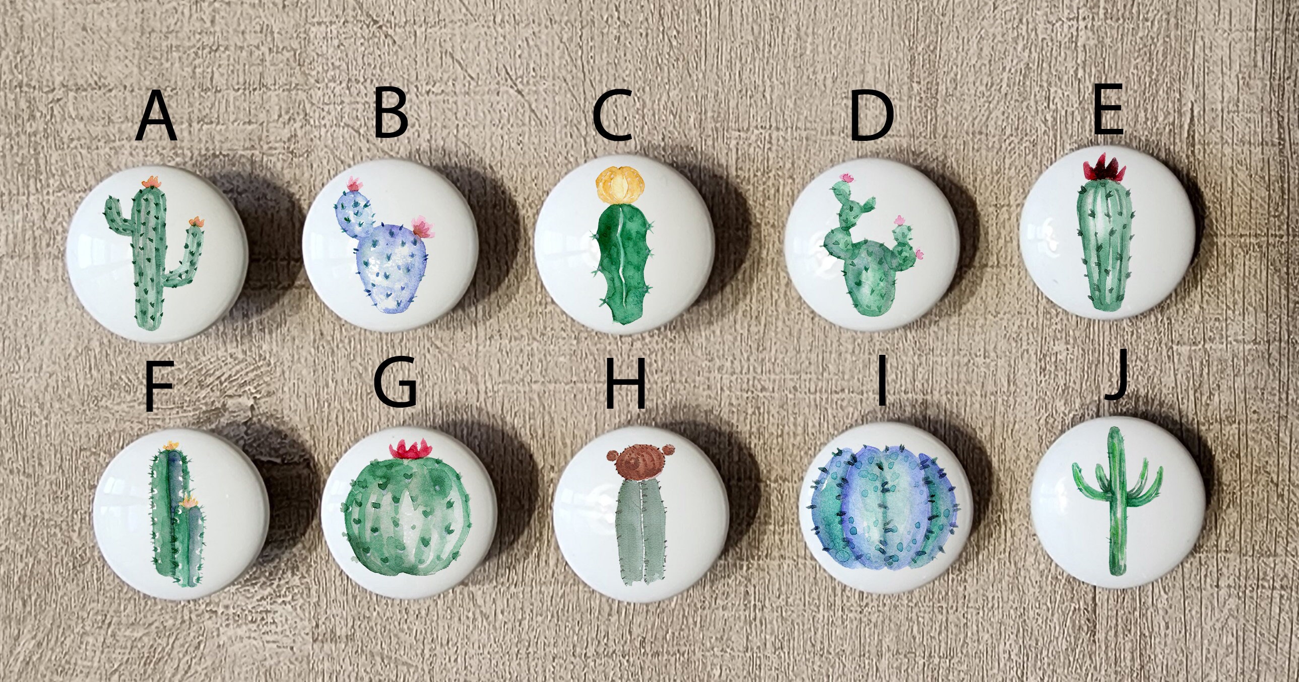 Watercolor Cactus Cabinet Knobs / Custom Ceramic Cactus Cabinet Knob ...