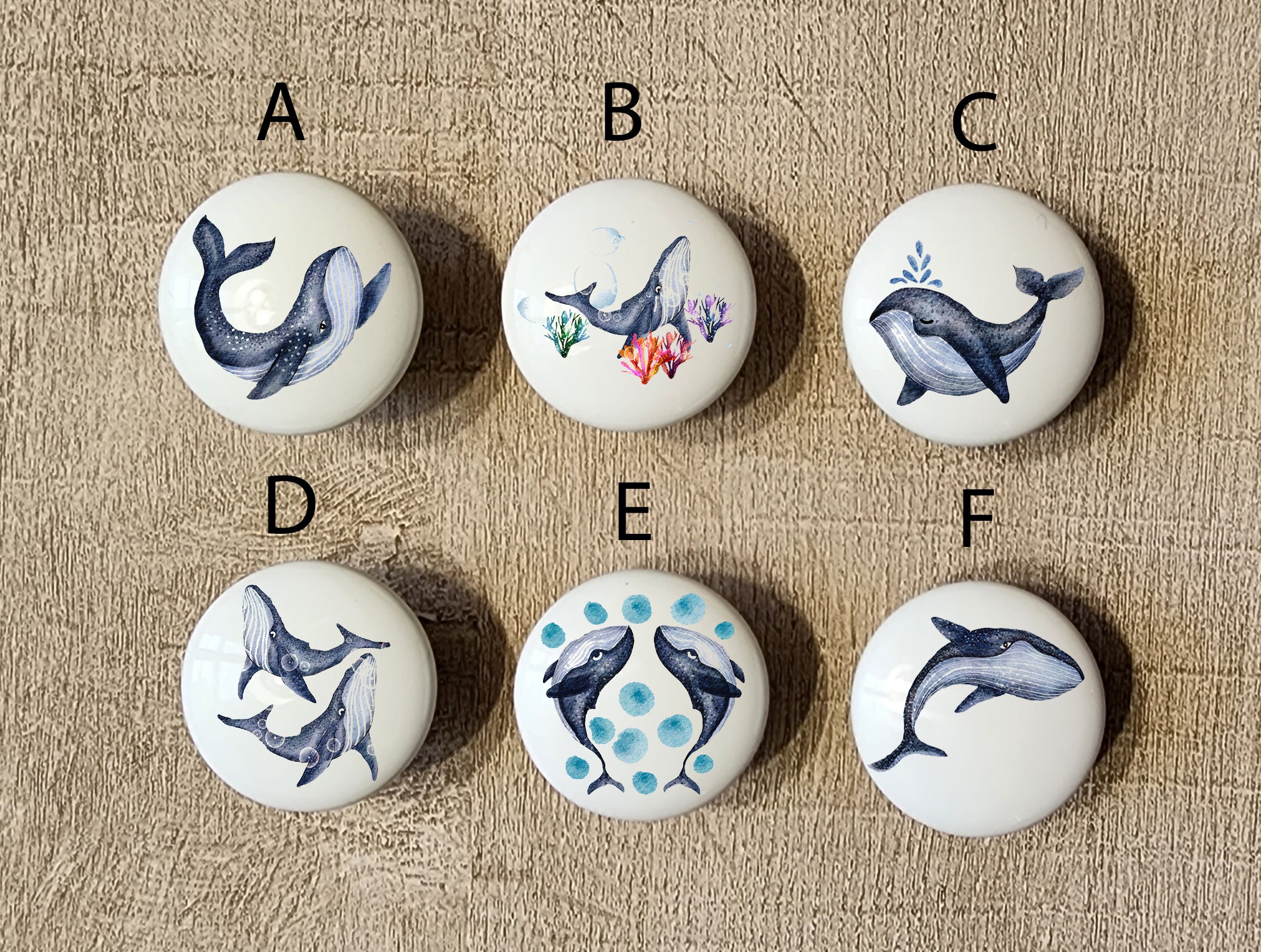 Hand-drawn Watercolor Whale Knobs / Custom Kitchen Knobs / - Etsy