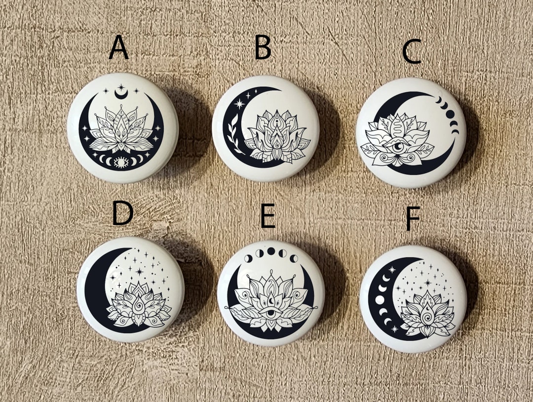 Moon Phase Kitchen Knobs / Custom Kitchen Knobs / Moon With Lotus ...