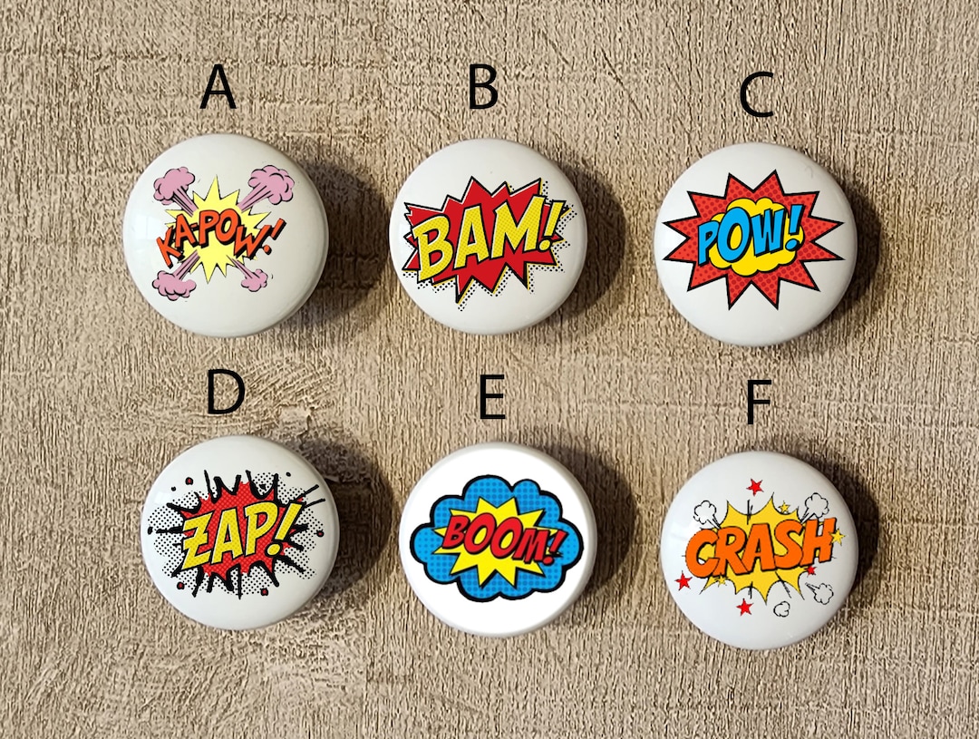 Superhero Action Words Ceramic Knobs / Bedroom Dresser Knob / Nursery ...