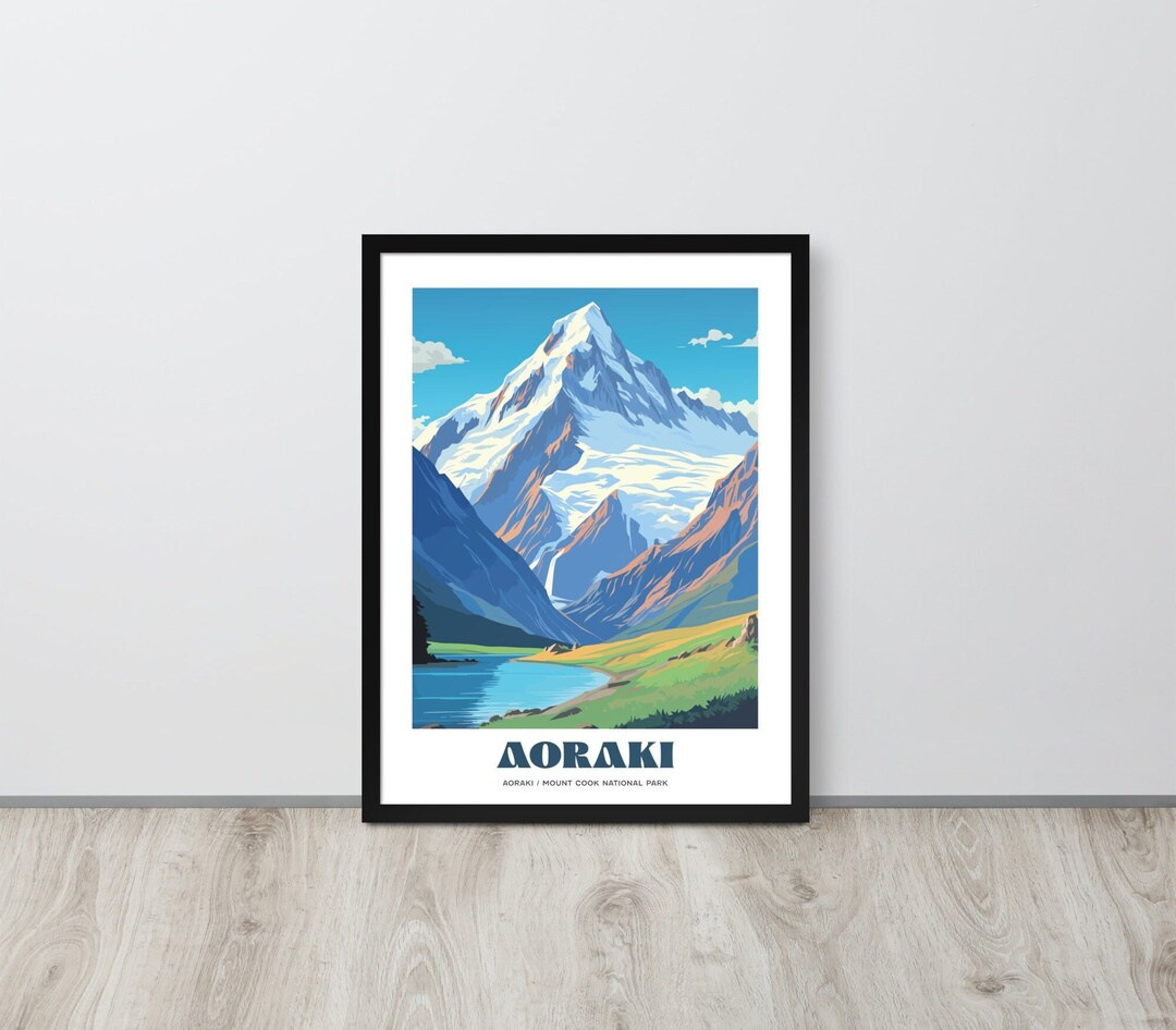 Aoraki Mount Cook National Park Travel Poster, New Zealand Gift Idea ...