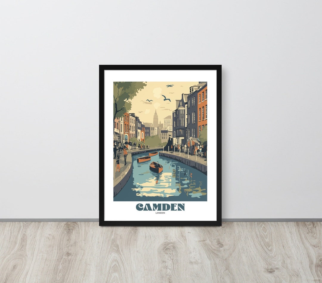 Camden Town London Vintage Travel Poster, Camden Canal, Airbnb Artwork ...