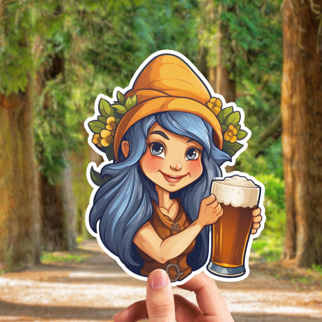 Female Lawn Gnome Sticker, Cute Girl Garden Gnome Decal, Beer Gnome ...