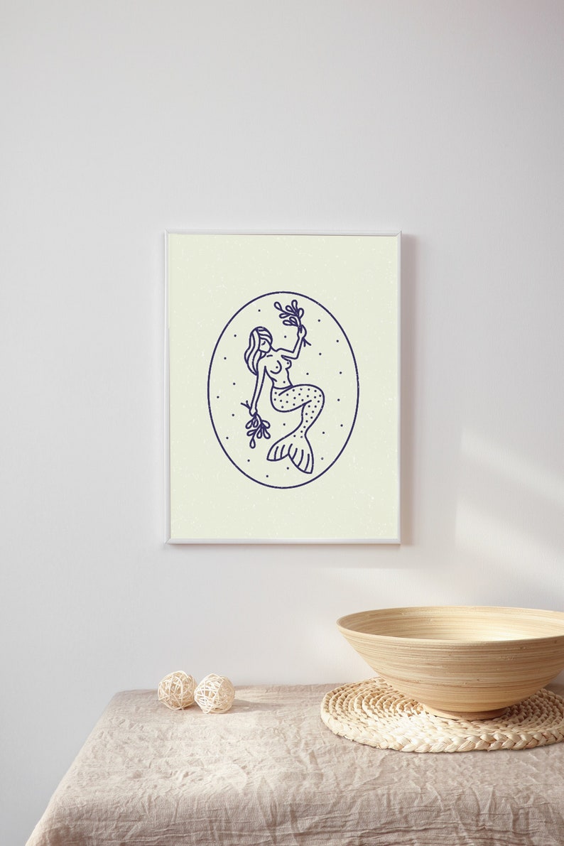 Mermaid Pinup Digital Art Print, Nautical Illustration, Retro Sailor ...