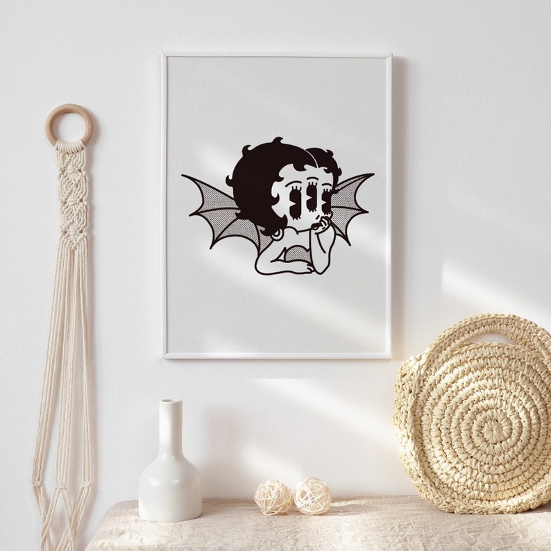 Gothic Betty Boop Digital Art Print, Bat Betty Boop, Nostalgic Comic ...
