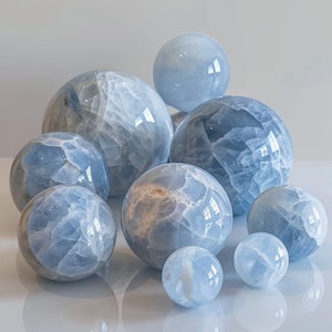 Serene Blue Calcite Spheres. Calm Your Space! Balance Chakras, Enhance ...