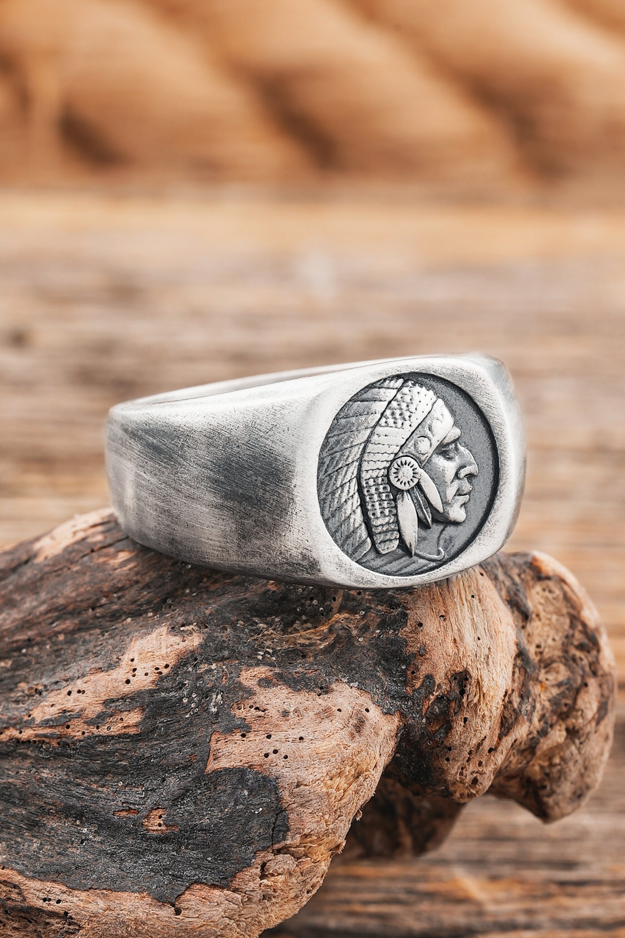American Indian Chief Silver Ring, Oxidized Silver Mens Ring, American ...