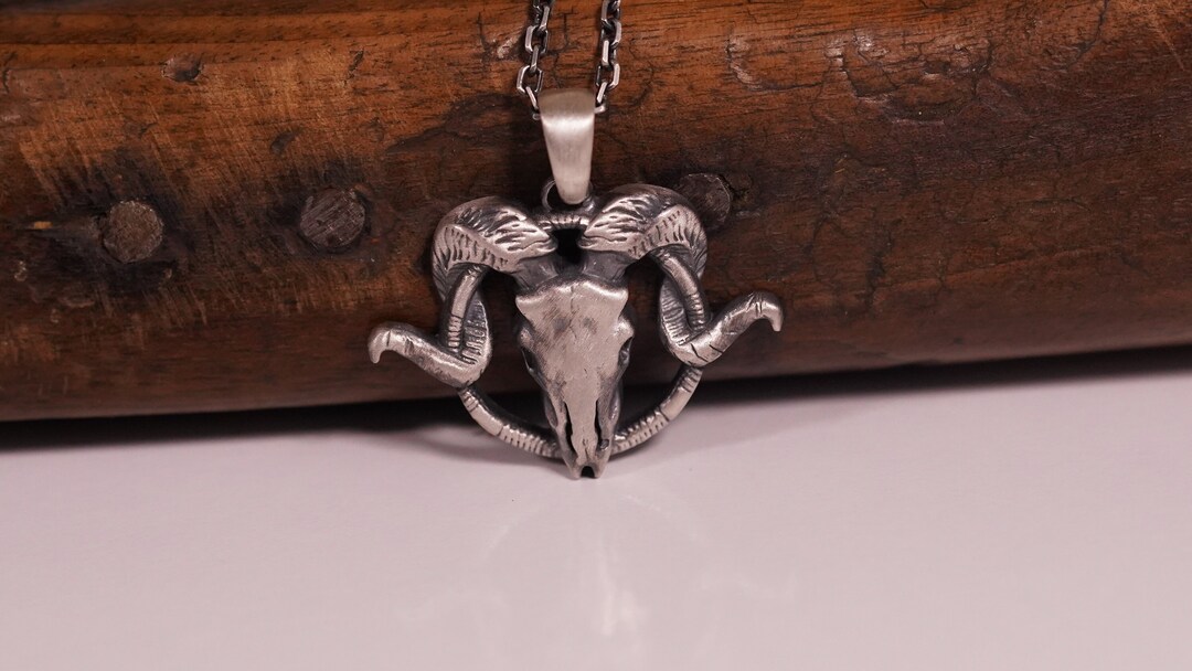 Ram Head Necklace in Sterling Silver, Handmade Oxidized Silver Ram ...