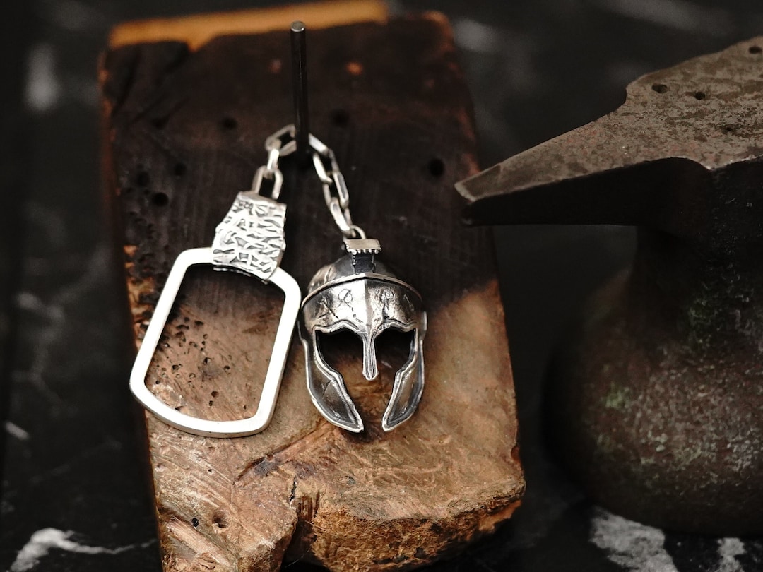 Silver Greek Helmet Key Chain, Men's Sterling Silver Spartan Warrior ...