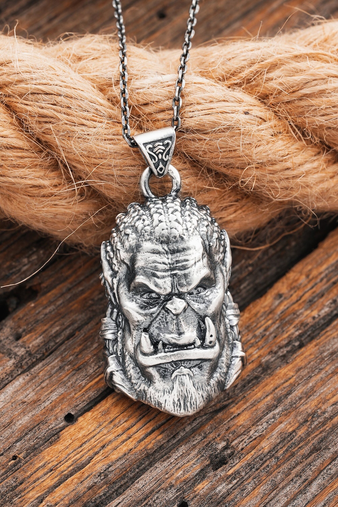 Orc Head Silver Necklace, Two World War, Orc Pendant, Warcraft Jewelry ...