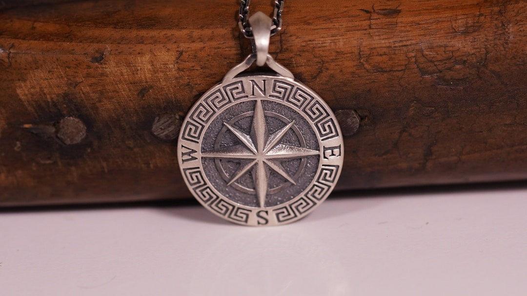 Silver Compass North Star Silver Necklace Compass Pendant - Etsy UK