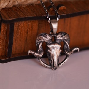 Ram Head Necklace in Sterling Silver, Handmade Oxidized Silver Ram ...