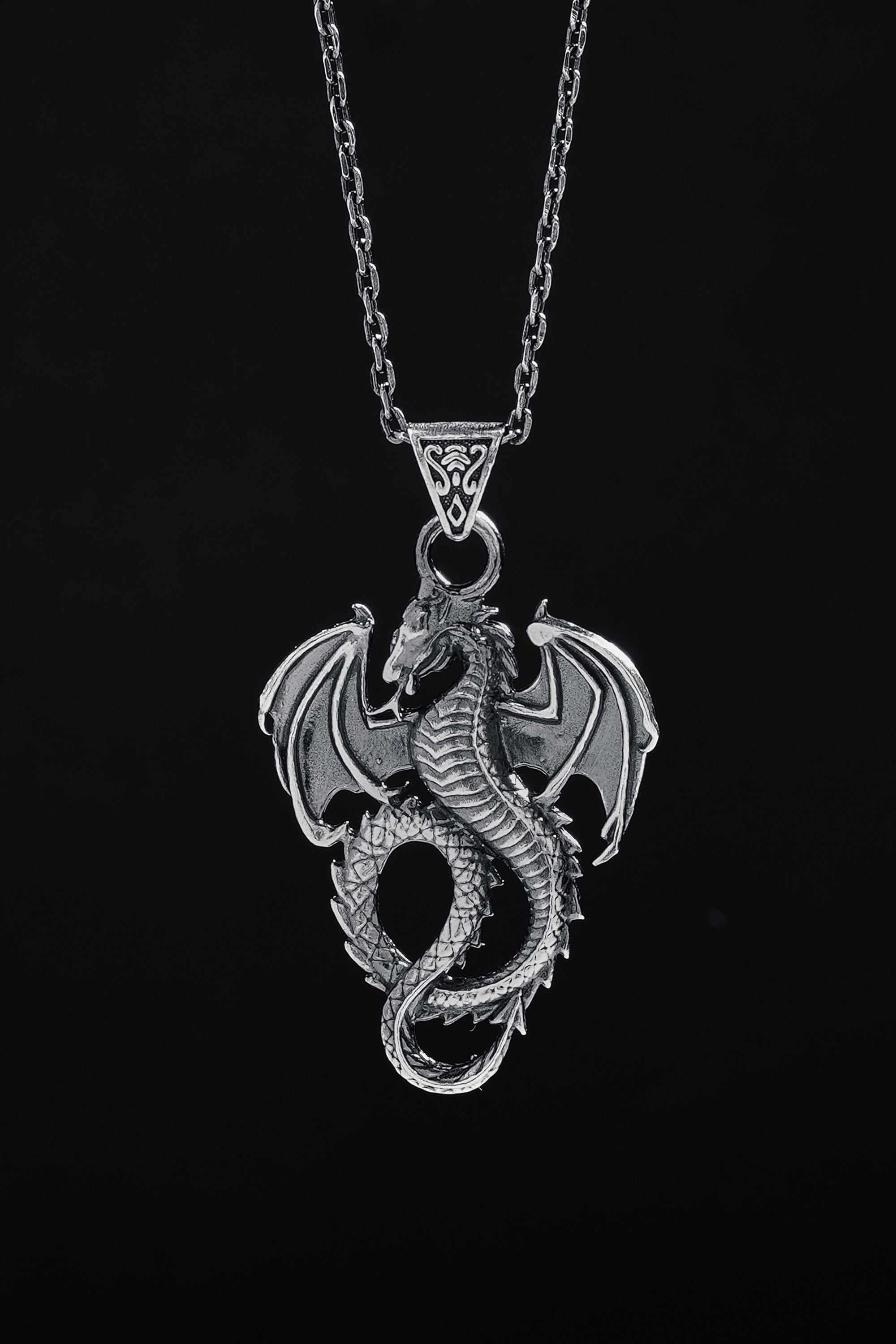 Winged Dragon Necklace, 925K Sterling Silver Necklace, Norse Jewelery ...