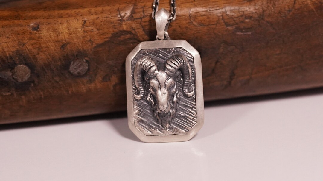 Personalized Ram Head Necklace, Aries Silver Charm, Silver Ram Head ...