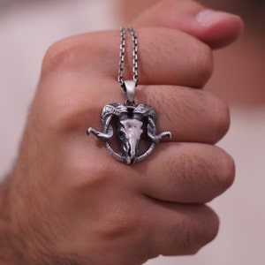 Ram Head Necklace in Sterling Silver, Handmade Oxidized Silver Ram ...