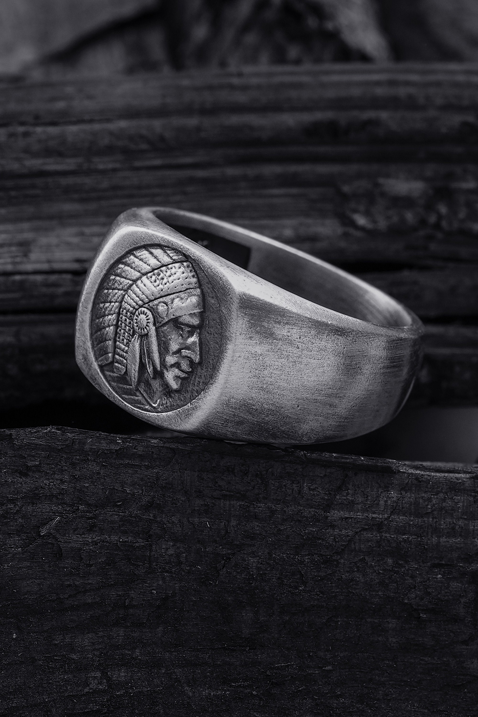 American Indian Chief Silver Ring, Oxidized Silver Mens Ring, American ...