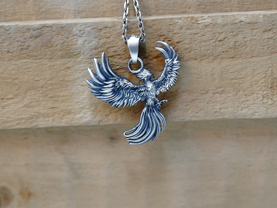 Winged Phoenix Handmade Sterling Silver Men Charm Necklace, Ancient ...