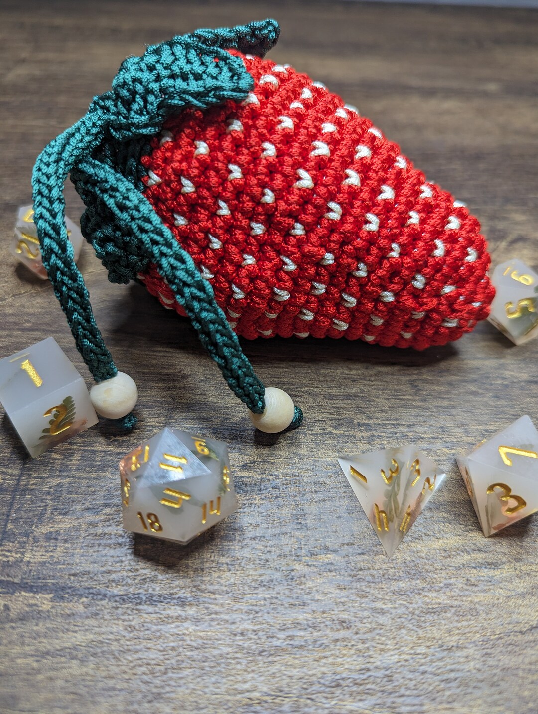Polyester Cord Crochet Strawberry Dnd Dice Bag - Etsy