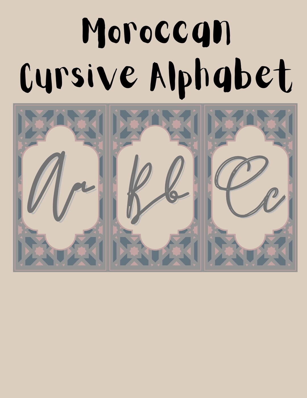 Boho Moroccan Theme Cursive Alphabet Posters | Neutral - Etsy