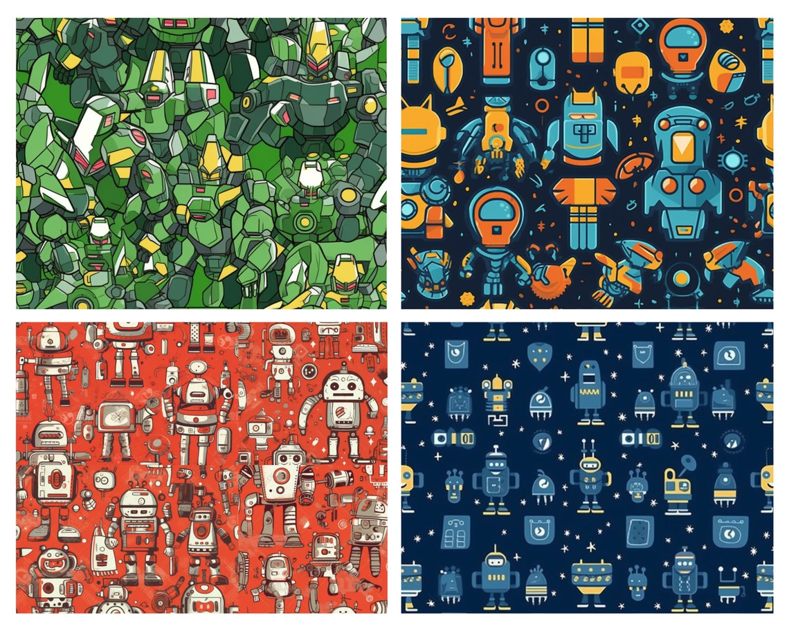 Robots and Mechs SEAMLESS Patterns - Colorful Digital Paper - 4 Designs ...