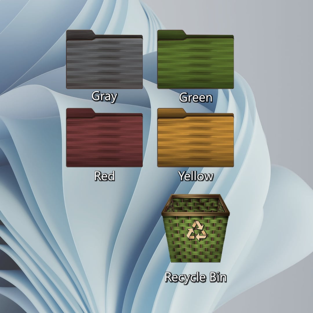 Natural Green Desktop Recycle Bin Icon and Complete Natural Folder Icon ...