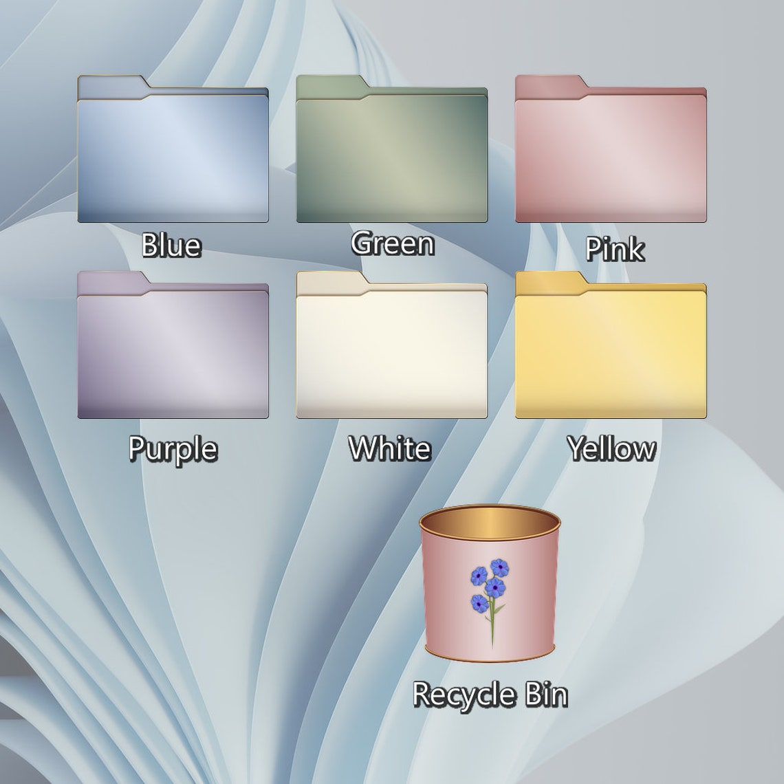 Vintage Pink Desktop Recycle Bin Icon and Complete Vintage Folder Icon ...