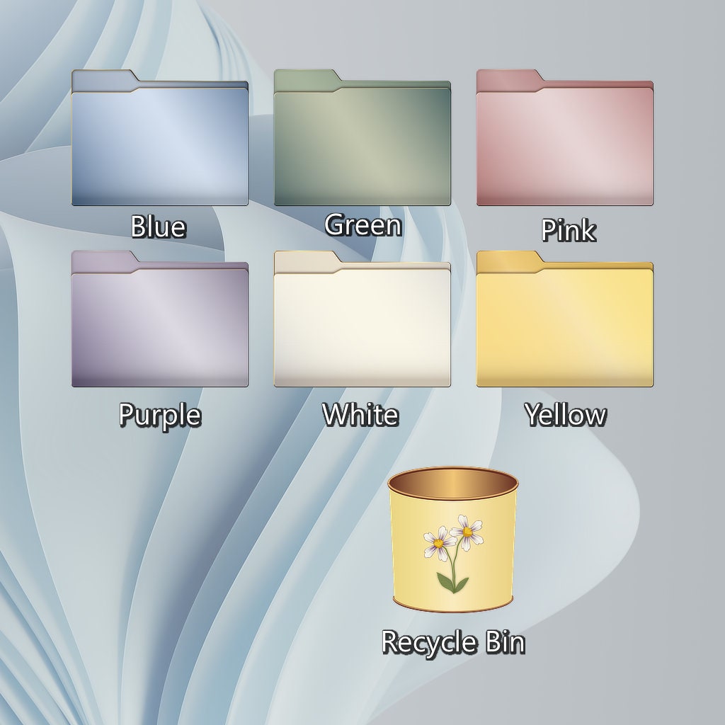 Vintage Yellow Desktop Recycle Bin Icon and Complete Vintage Folder ...