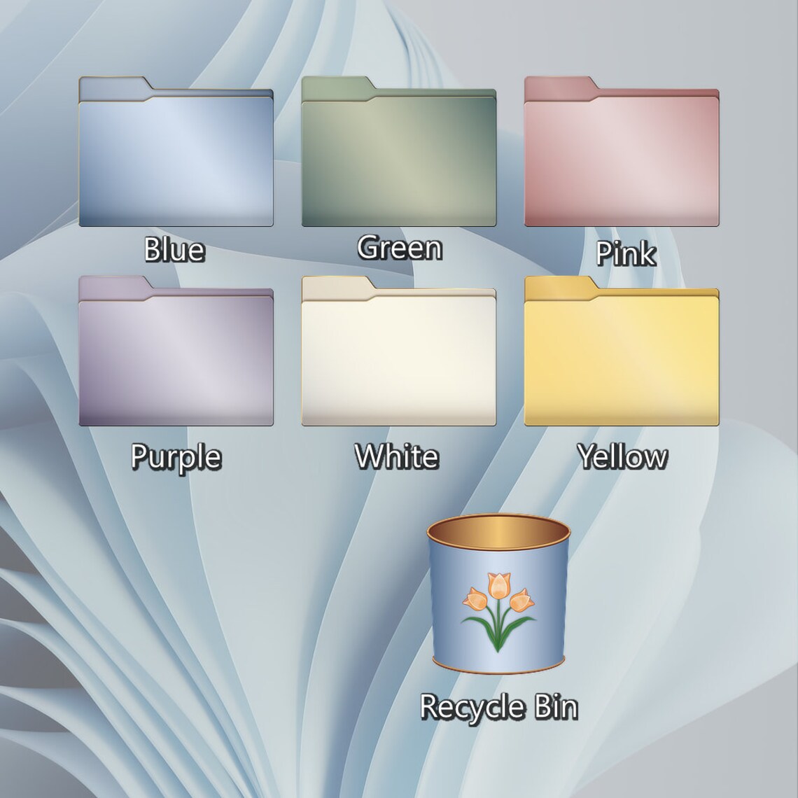 Vintage Blue Desktop Recycle Bin Icon and Complete Vintage Folder Icon ...