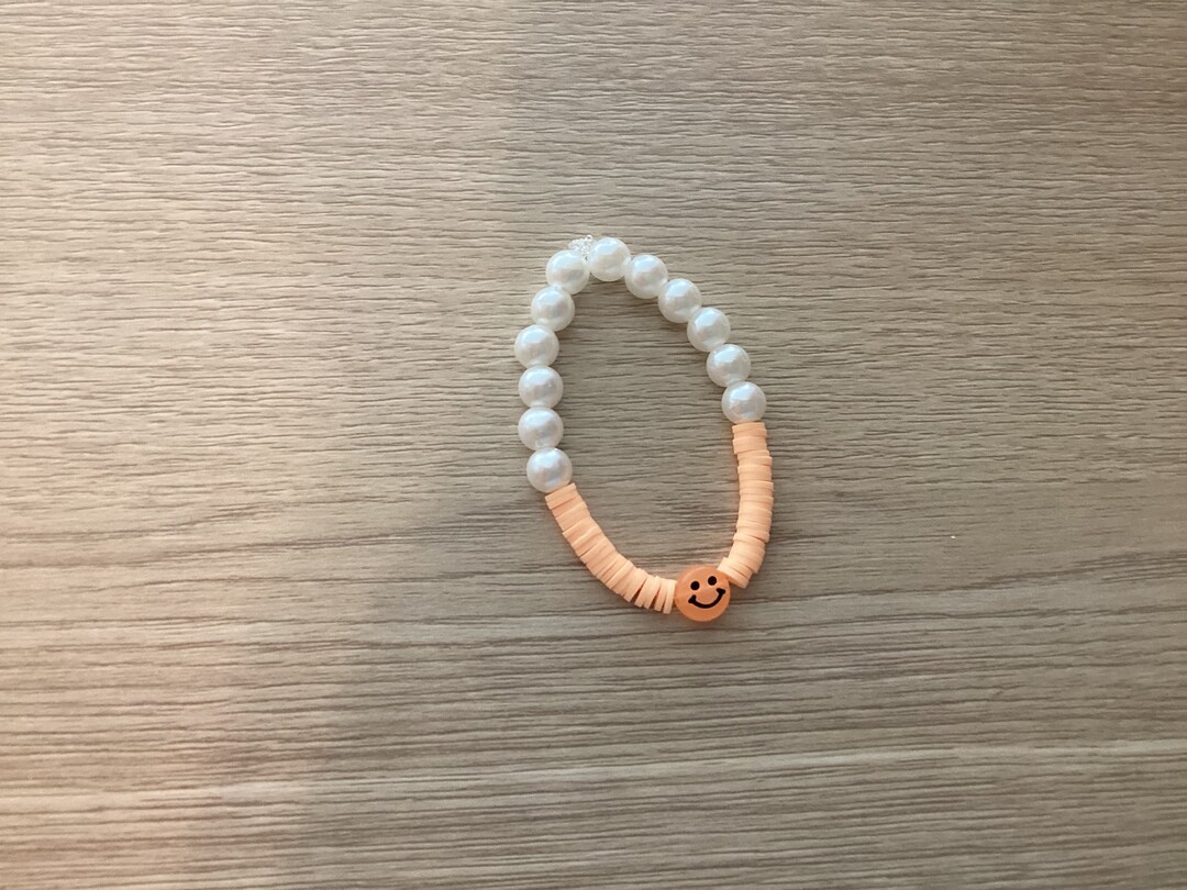 Peach Pearl Smiley Face Clay Bead Bracelet YOUTH - Etsy