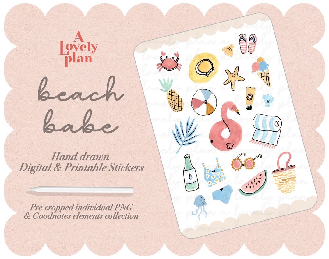 Beach Babe | Goodnotes, Planner, Bujo, Journaling, Printable Sticker ...