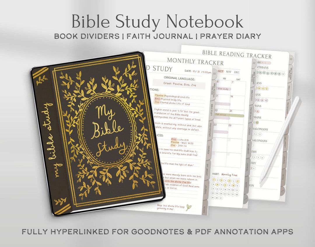 Bible Study Notebook | Fully Hyperlinked Vintage Portrait Black Undated ...
